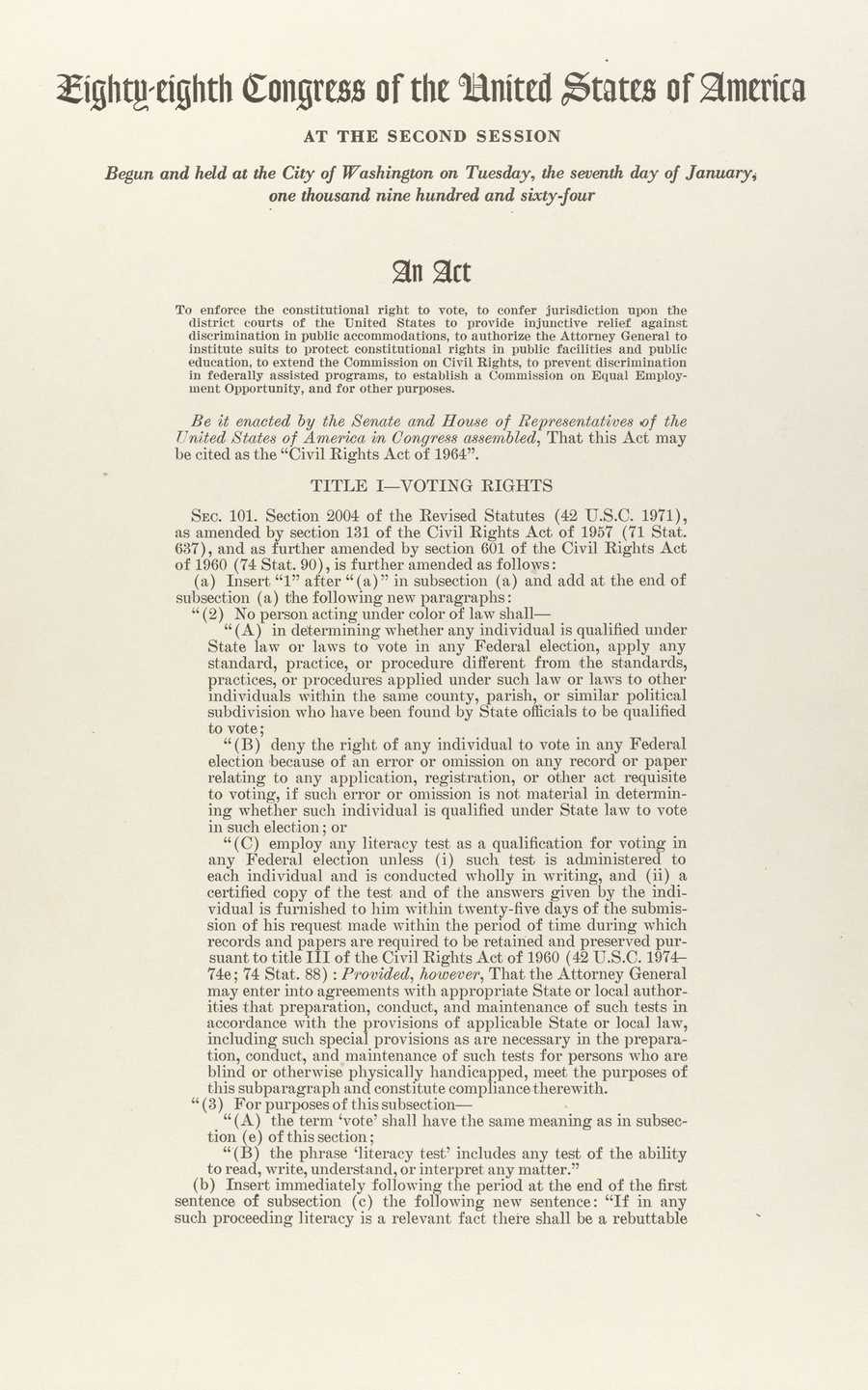 The Civil Rights Act of 1964 | National Museum of African American ...